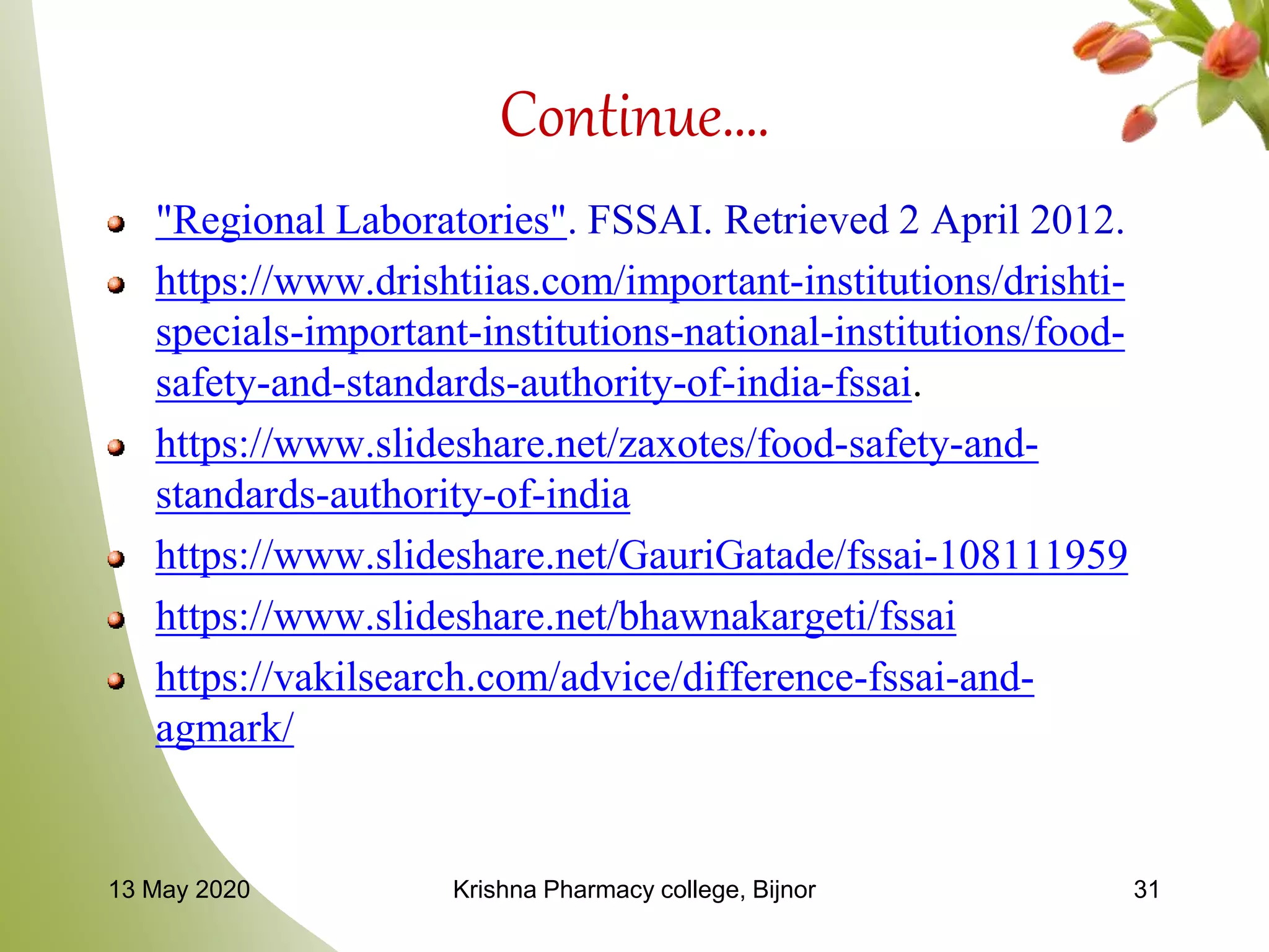 Brief introduction to Agmark, BIS and FSSAI | PPTX