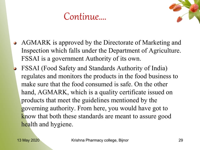 Brief introduction to Agmark, BIS and FSSAI | PPTX