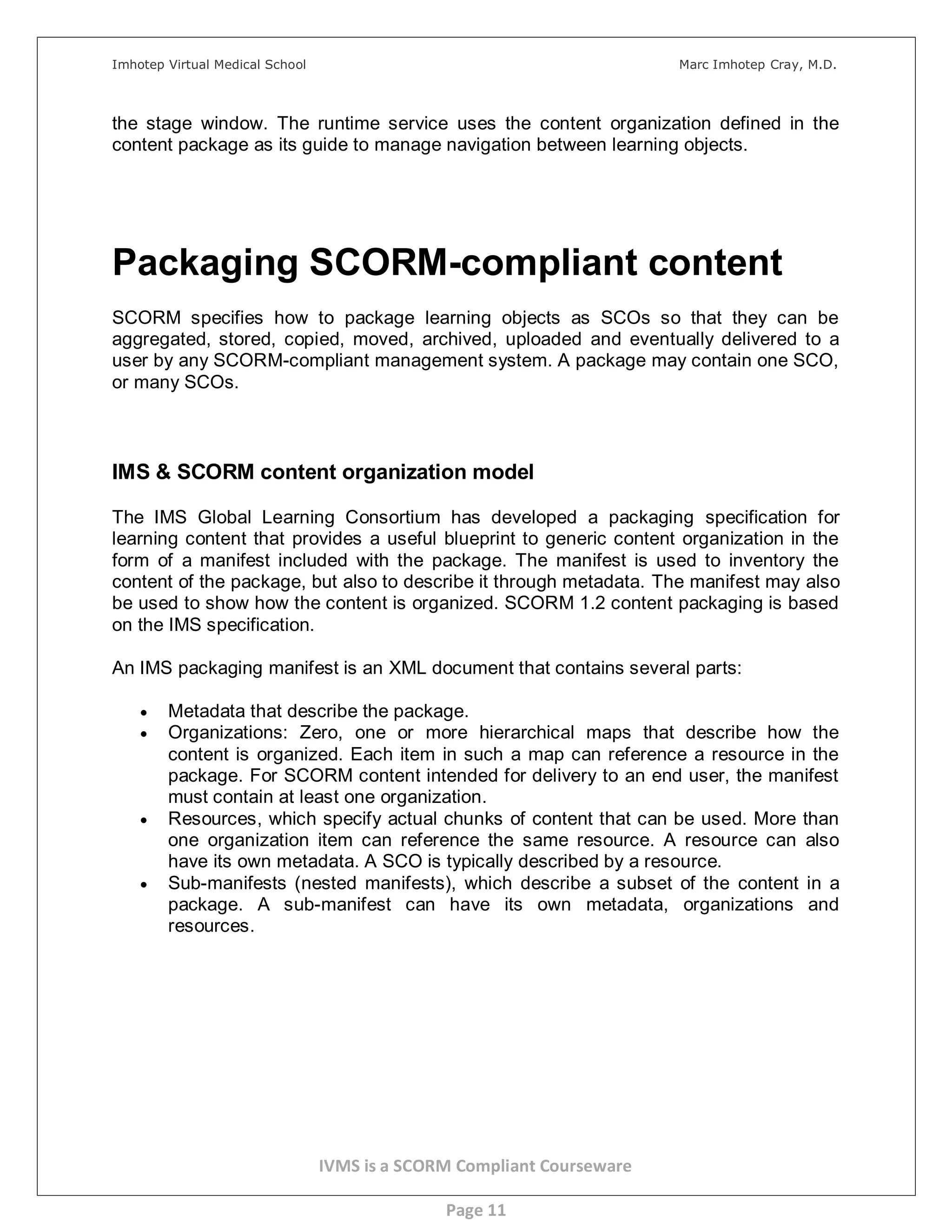 Brief introduction to SCORM- IVMS is a SCORM Complient Courseware | PDF