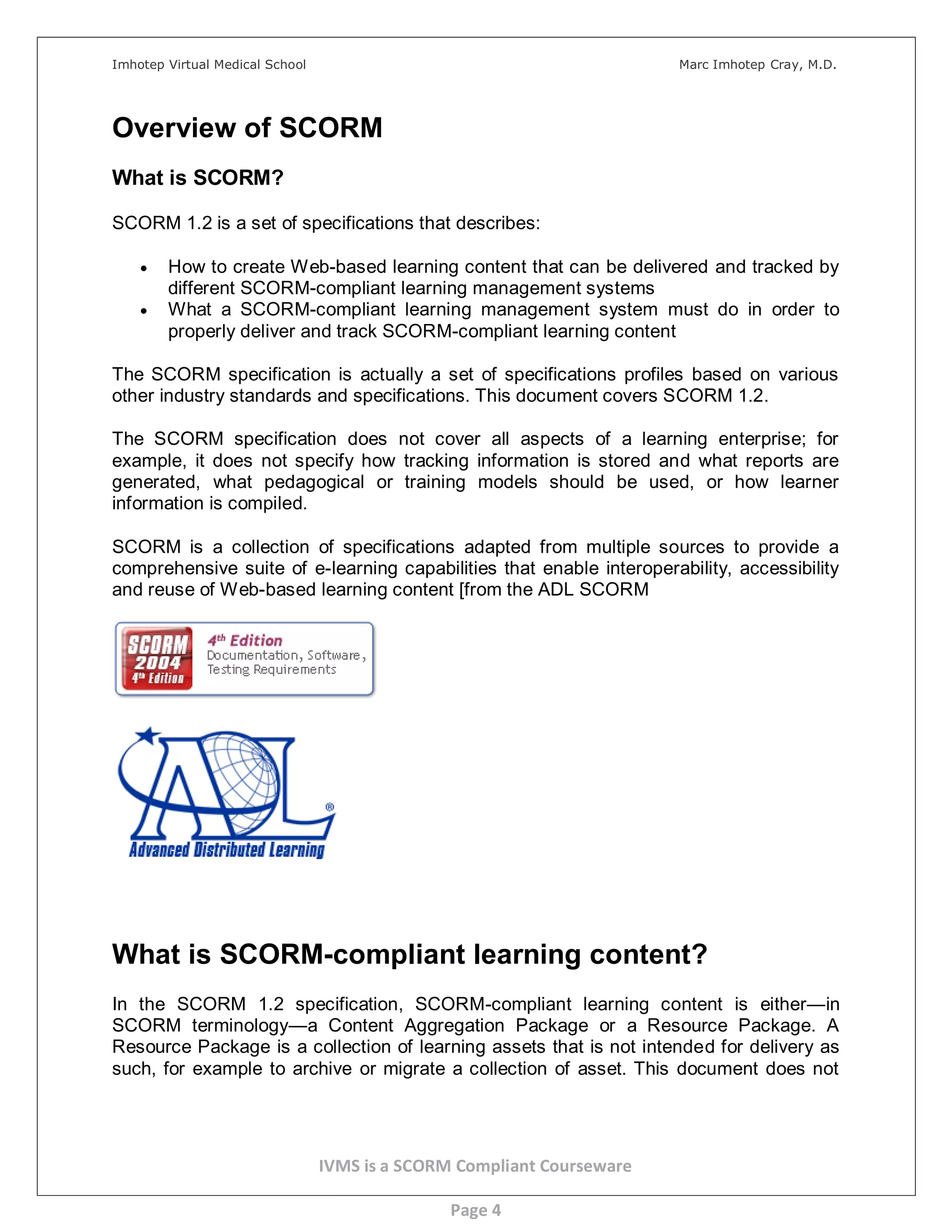 Brief introduction to SCORM- IVMS is a SCORM Complient Courseware | PDF