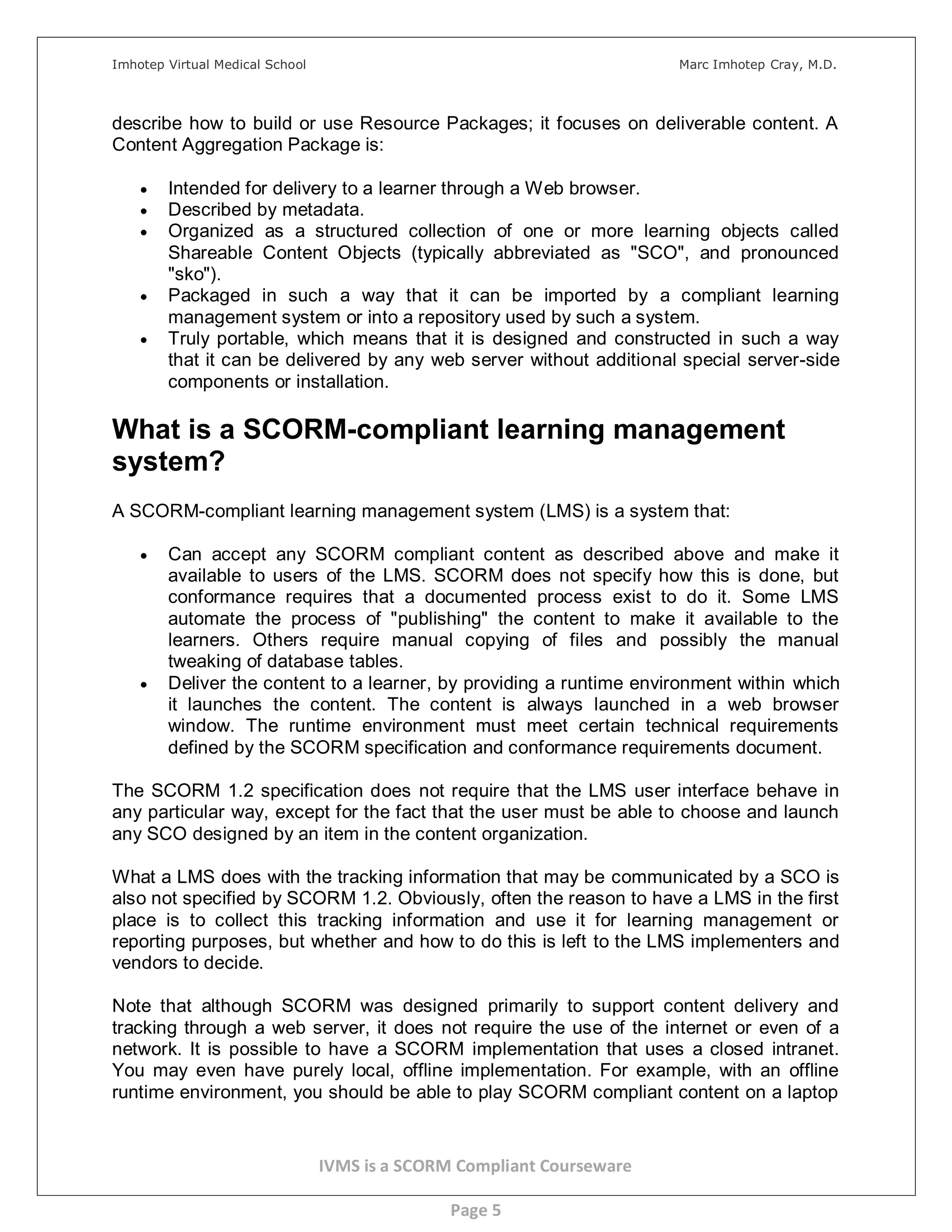 Brief introduction to SCORM- IVMS is a SCORM Complient Courseware | PDF