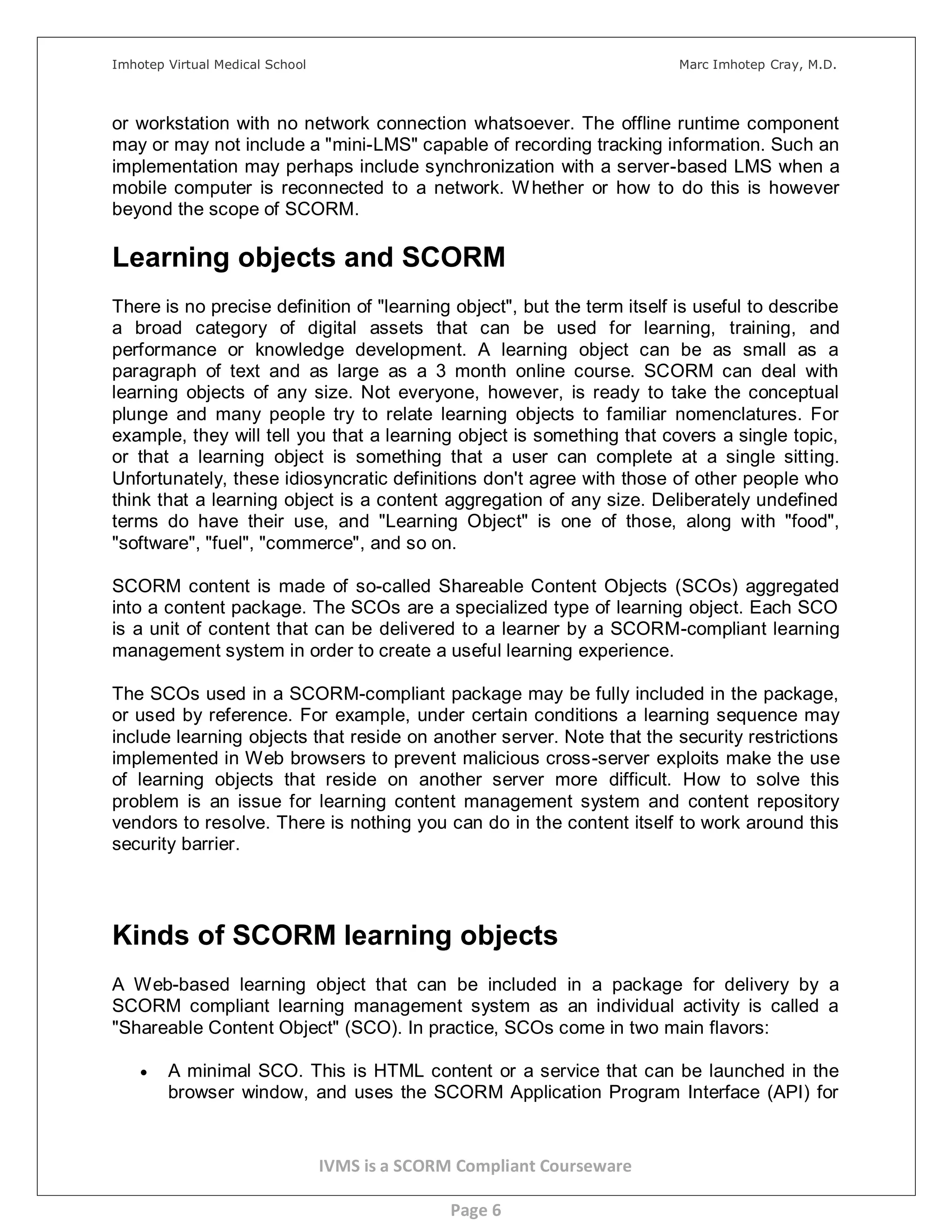 Brief introduction to SCORM- IVMS is a SCORM Complient Courseware | PDF