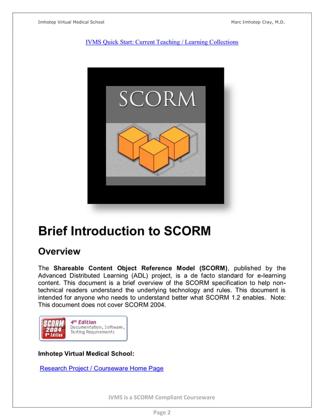 Brief introduction to SCORM- IVMS is a SCORM Complient Courseware | PDF