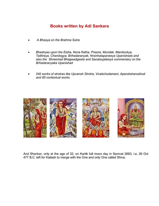 Brief life sketch of adi shankaracharya | PDF