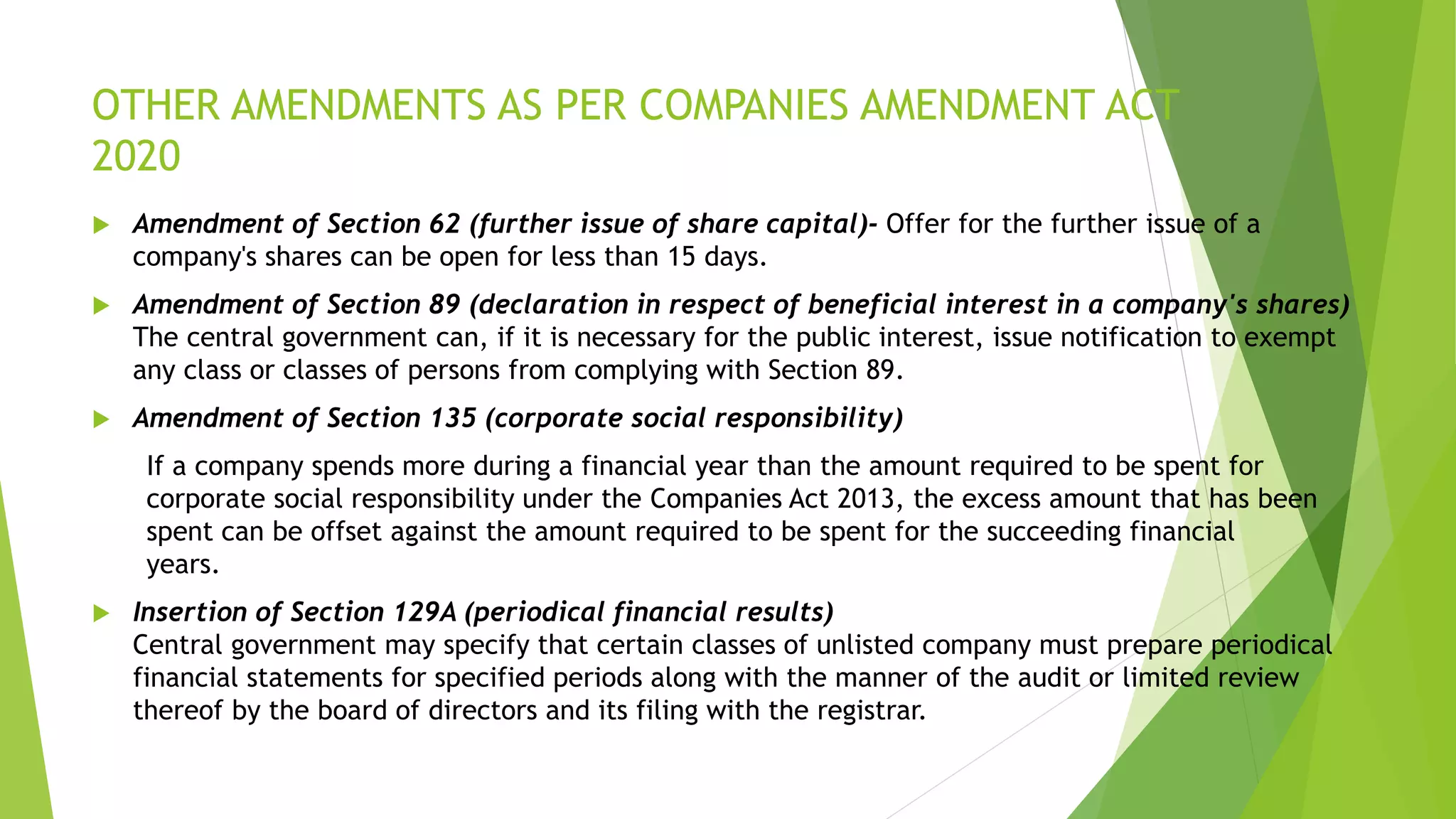 Brief overview on major sections of companies act 2013 | PPTX