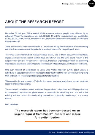 Brief report on disinfection using uv radiation by incubig korea and ...