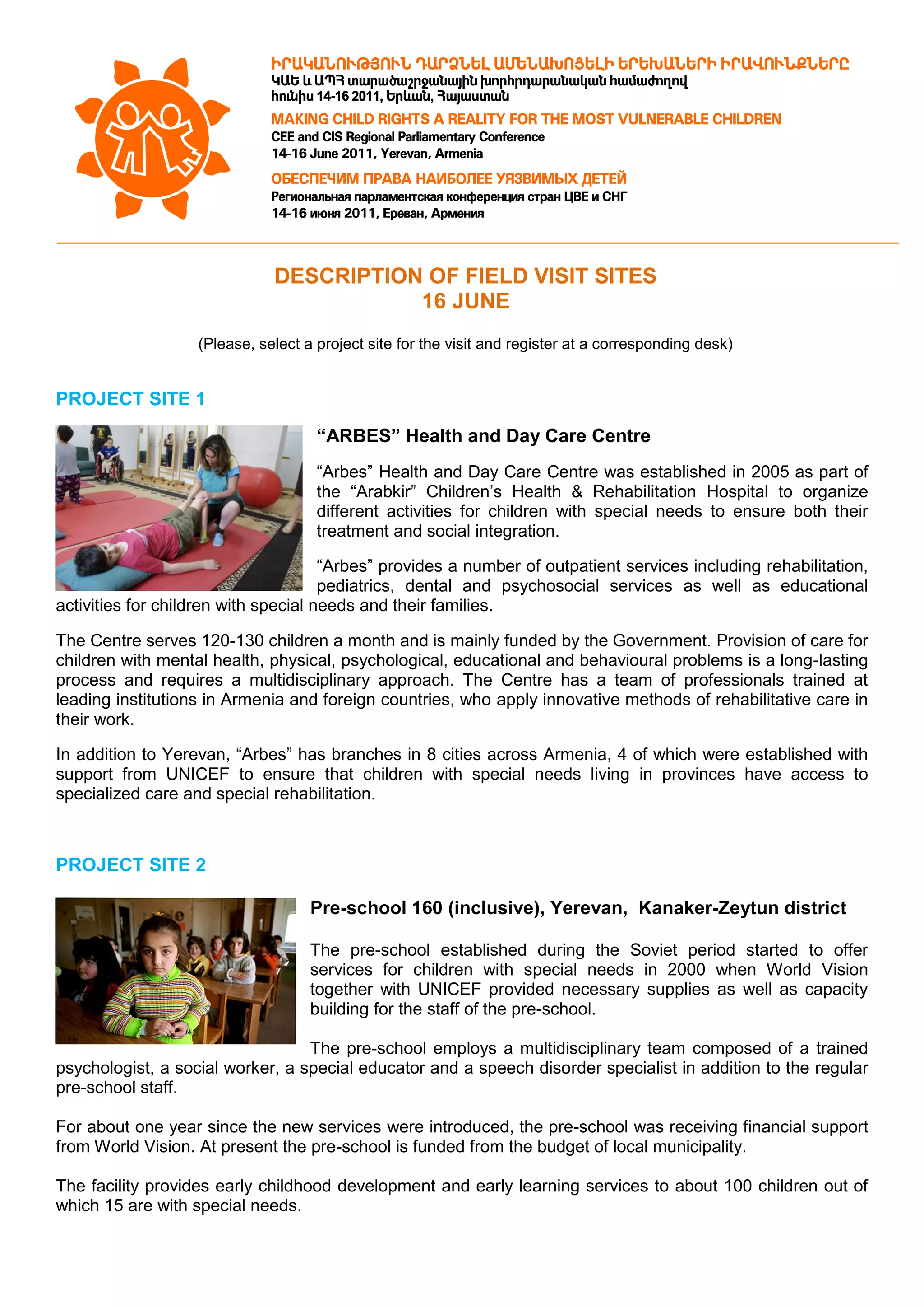 Project descriptions, Yerevan field visits | PDF