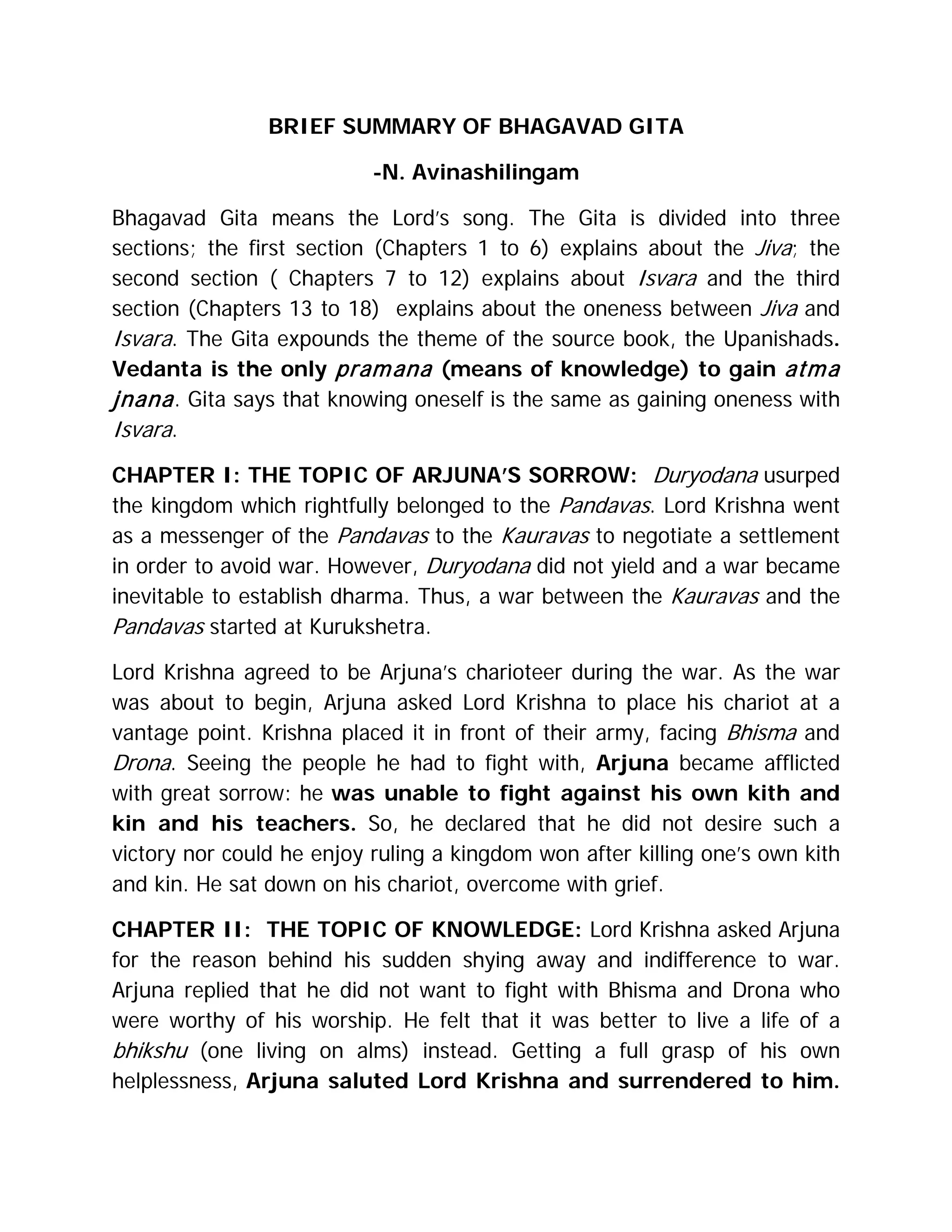 Brief summary gita | PDF