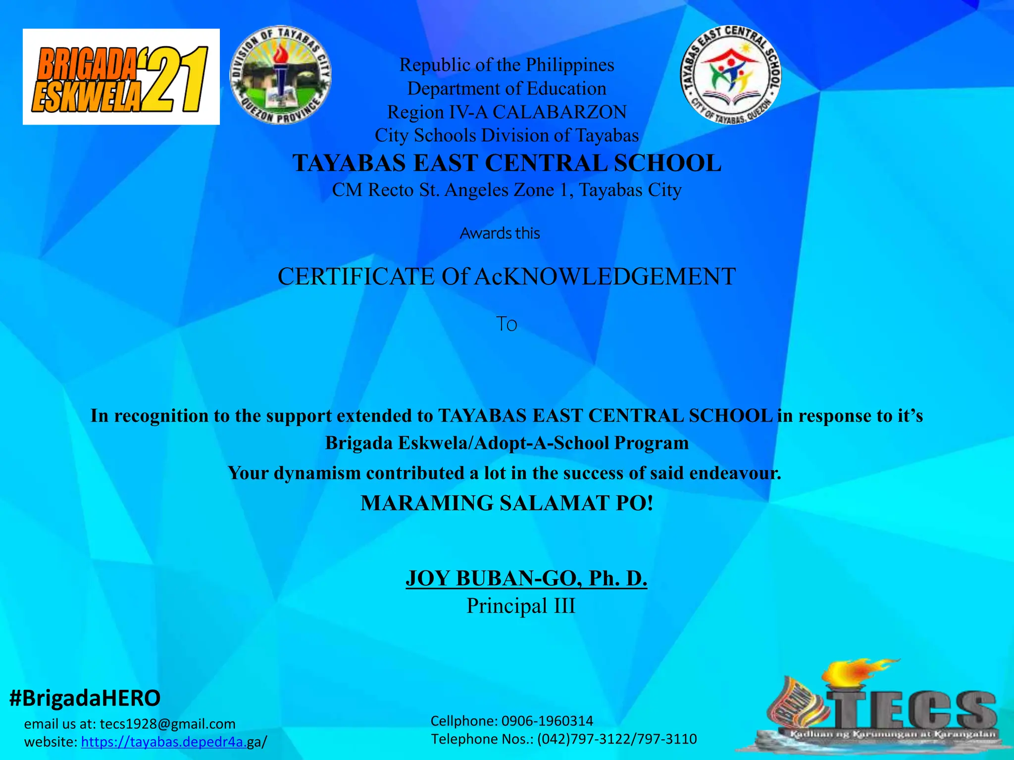 BRIGADA CERTIFICATE for donors and volunteers | PPTX | Education