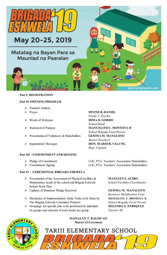 Brigada Eskwela Program Brigada Eskwela Program
