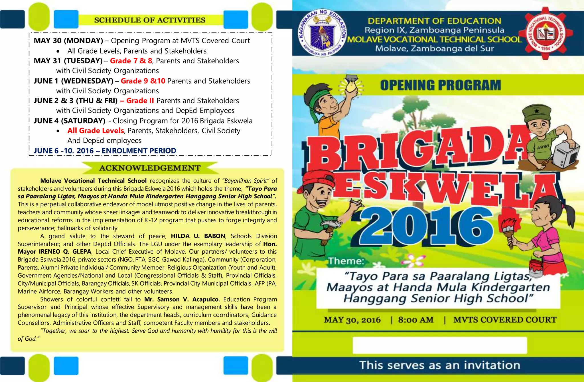 MVTS Brigada Opening Program 2016 | DOCX