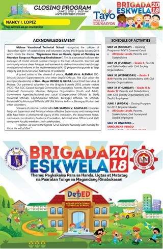 BRIGADA ESKWELA 2018 - Closing Program | DOCX
