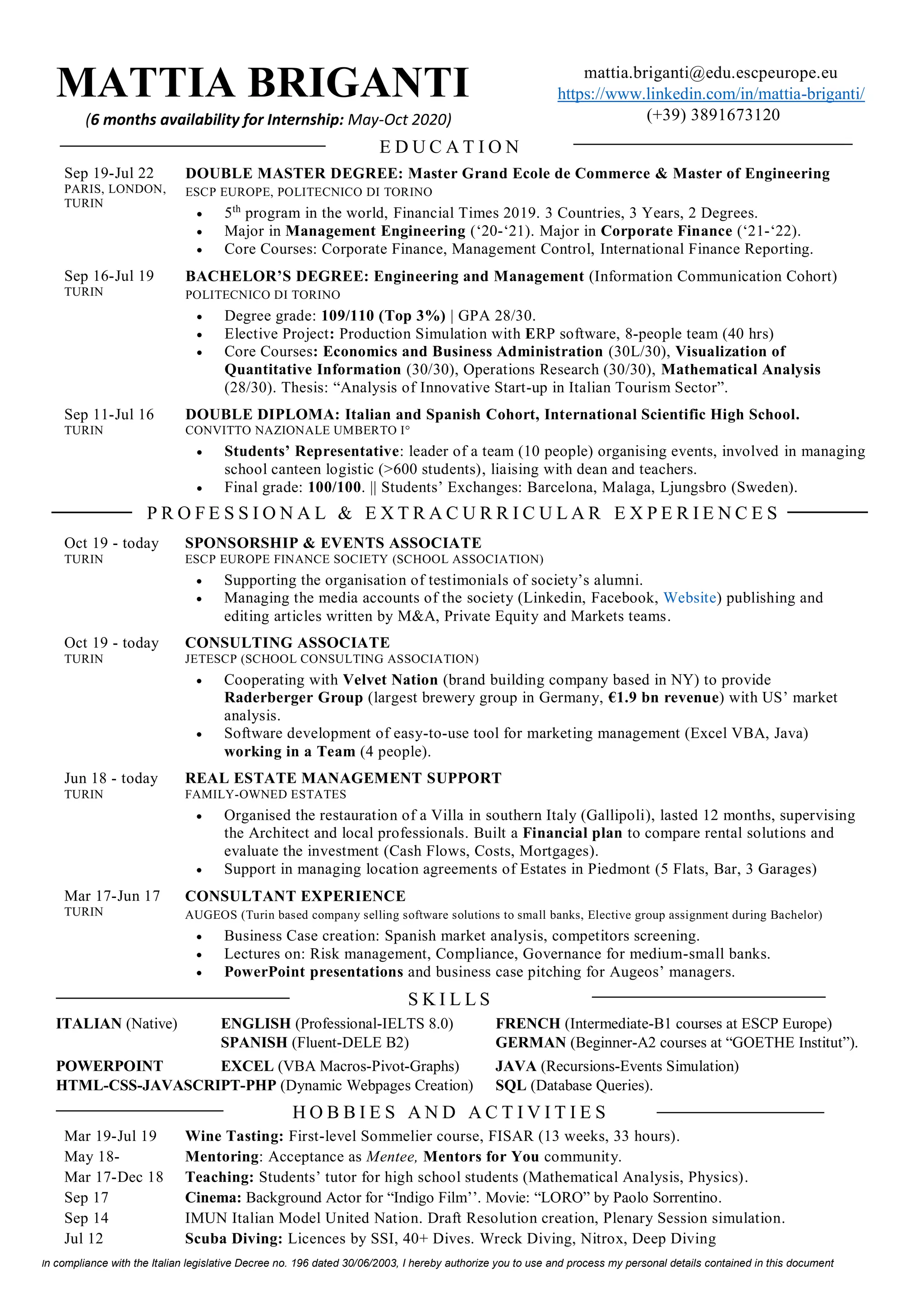 Briganti Mattia's CV | PDF