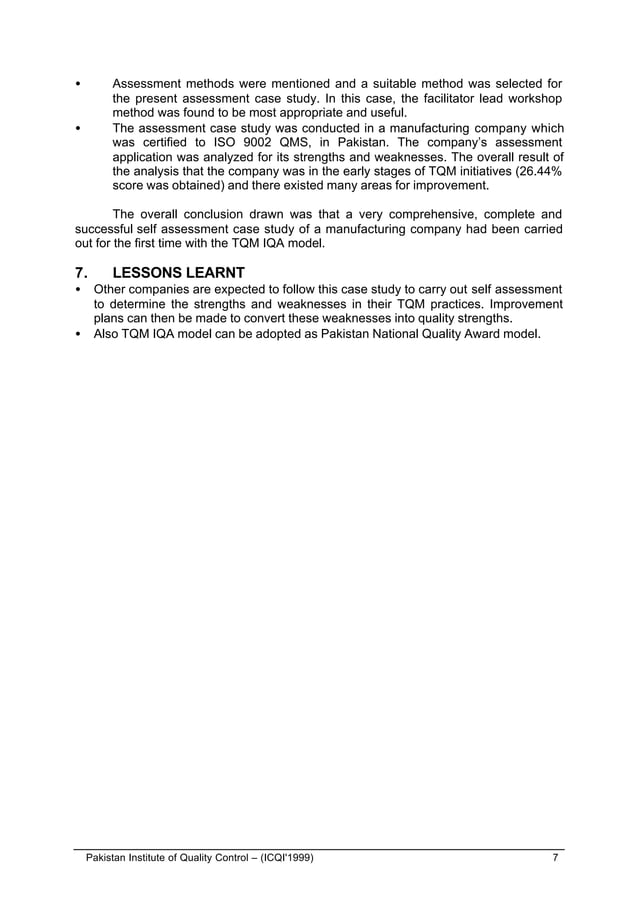 self_assessment_practice_with_a_tqm_model_tqm_case_study | PDF