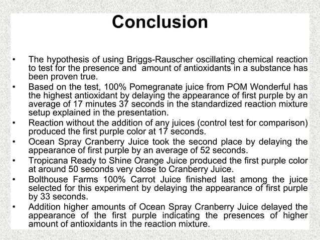Briggs Rauscher application | PPTX | Chemistry | Science