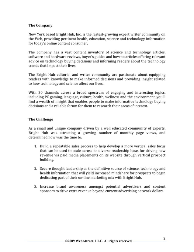 Bright Hub Case Study, July 2009 | PDF