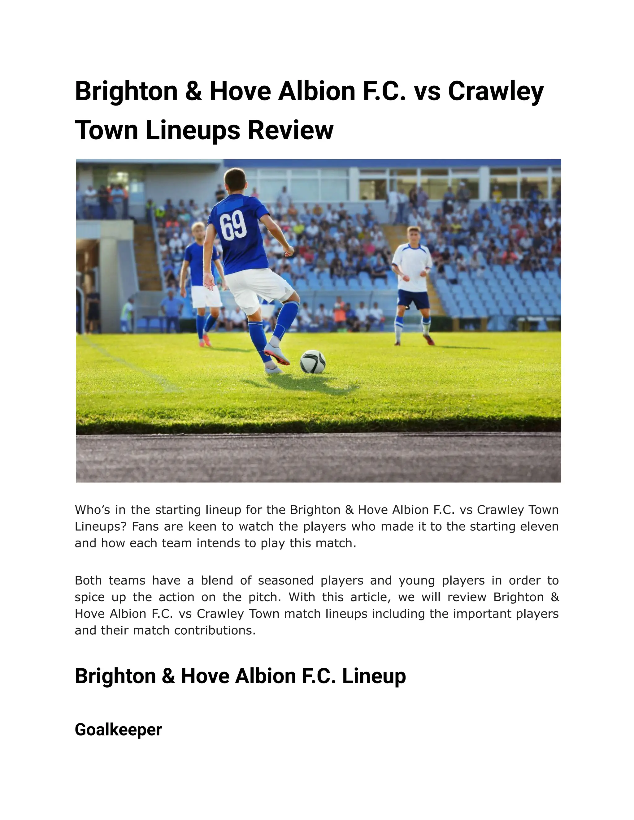 Brighton & Hove Albion F.C. vs Crawley Town Lineups Review | PDF