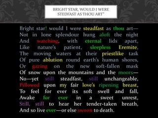 Bright star, would I were stedfast | PPTX | Poetry | Books and Literature