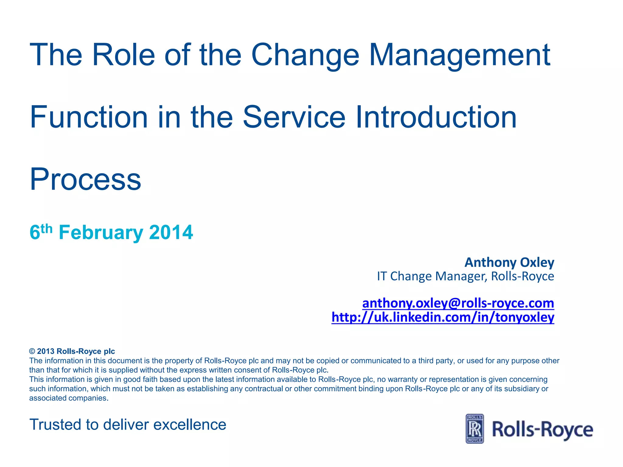 Brighttalk - Role of Change Management in the Service Introduction ...