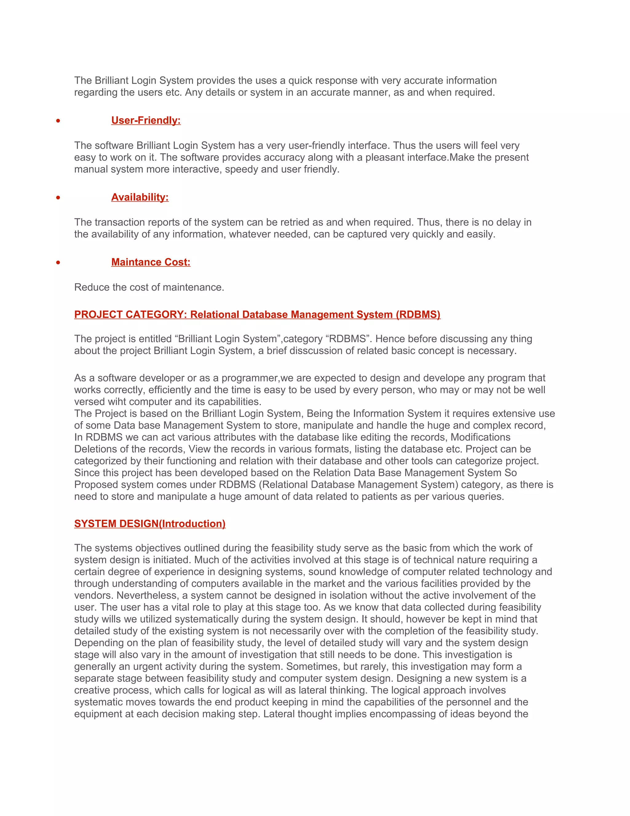 Brilient login system | DOC