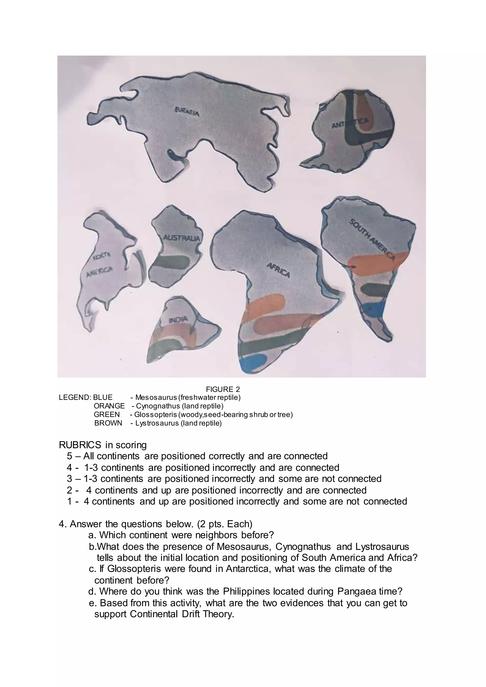 Continental drift theory evidences Activity sheet | DOCX