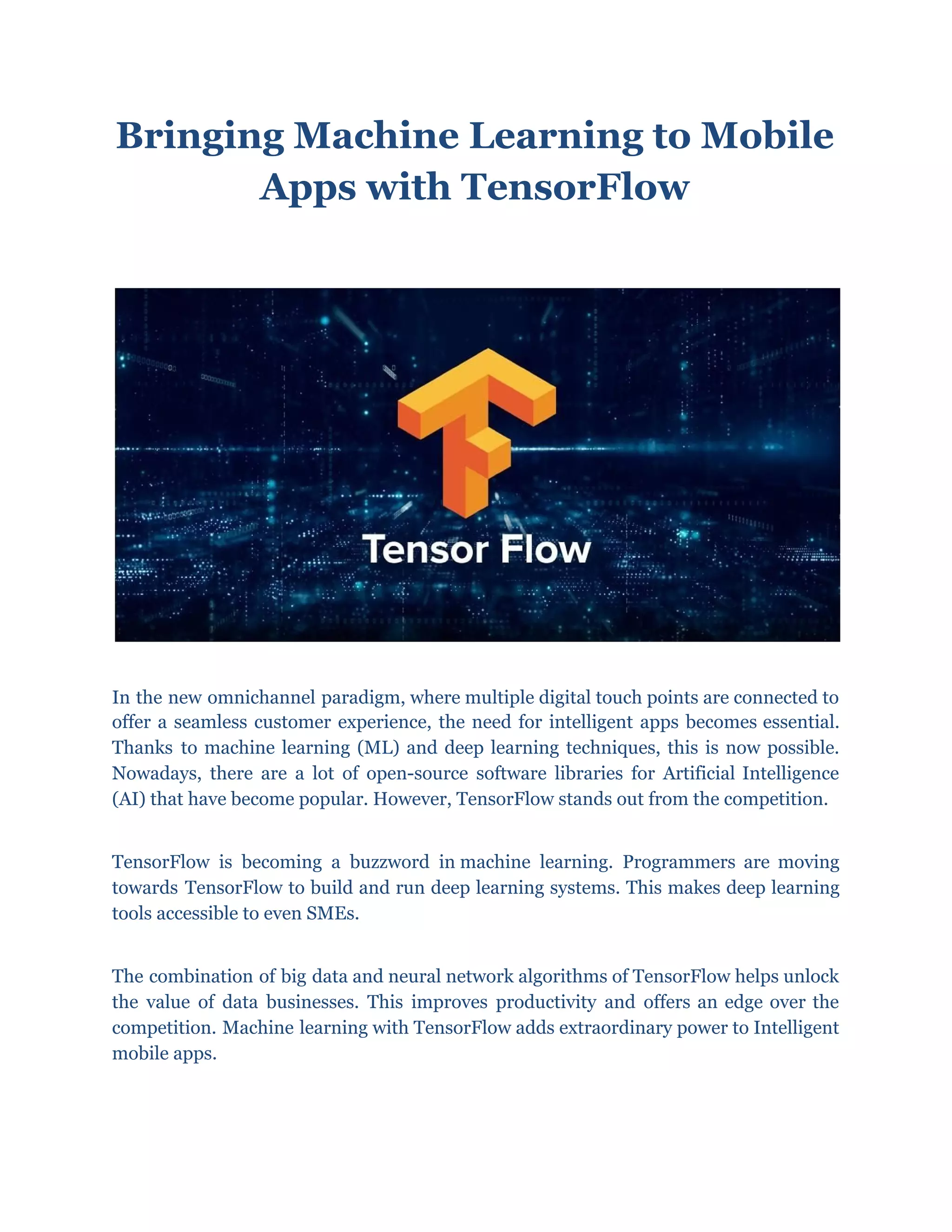 Bringing Machine Learning to Mobile Apps with TensorFlow | PDF
