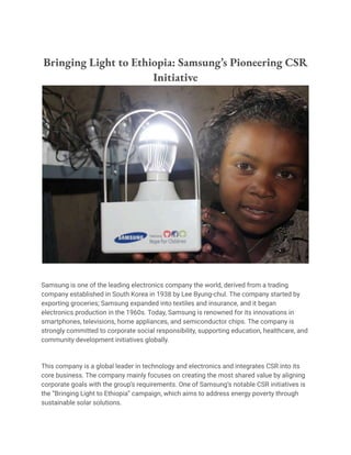 Bringing Light to Ethiopia: Samsung’s Pioneering CSR Initiative ...