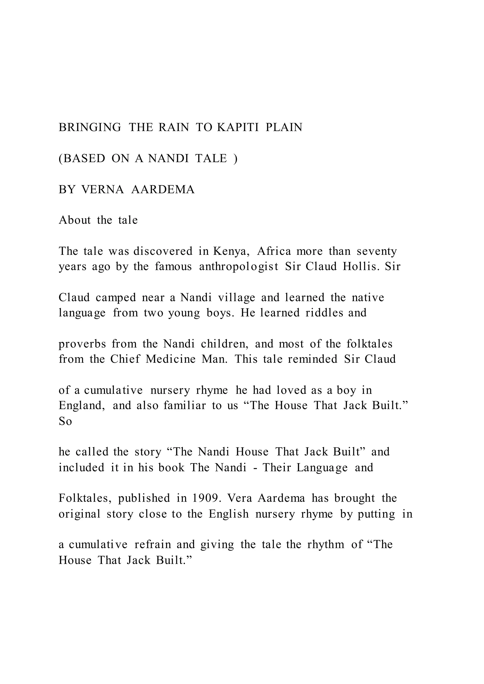 BRINGING THE RAIN TO KAPITI PLAIN(BASED ON A NANDI TALE ) | DOCX