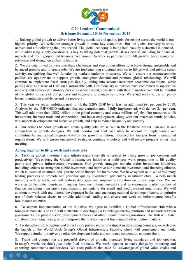 Brisbane G20 Leaders Summit Communique | PDF