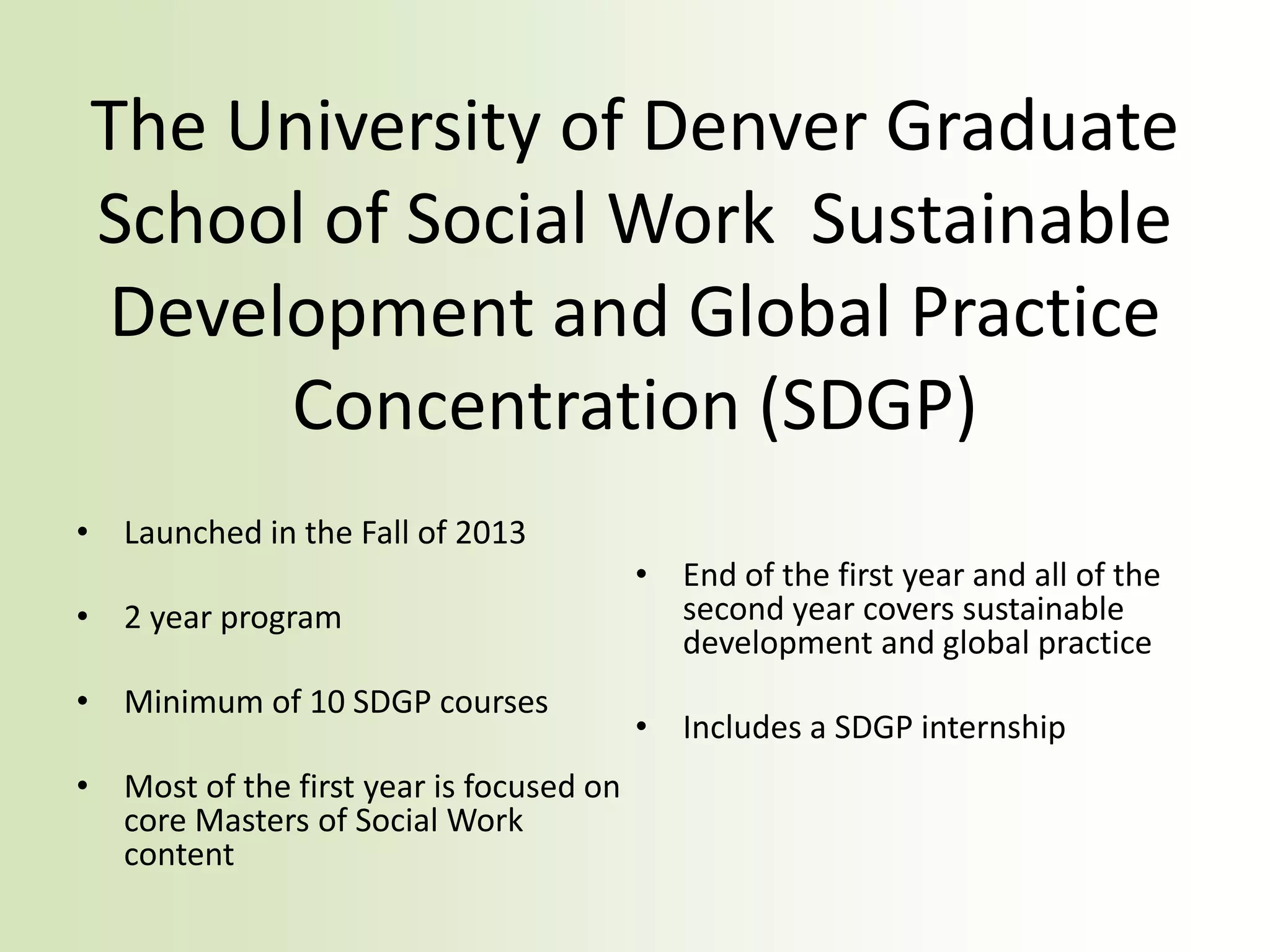 Sustainable Development and Global Practice (SDGP): Educating Professionals for the Social ...