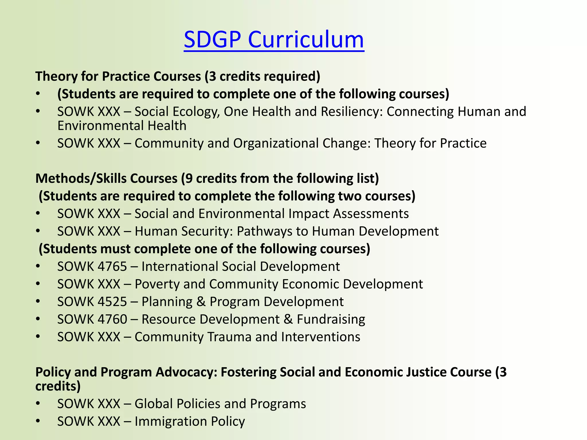 Sustainable Development and Global Practice (SDGP): Educating Professionals for the Social ...