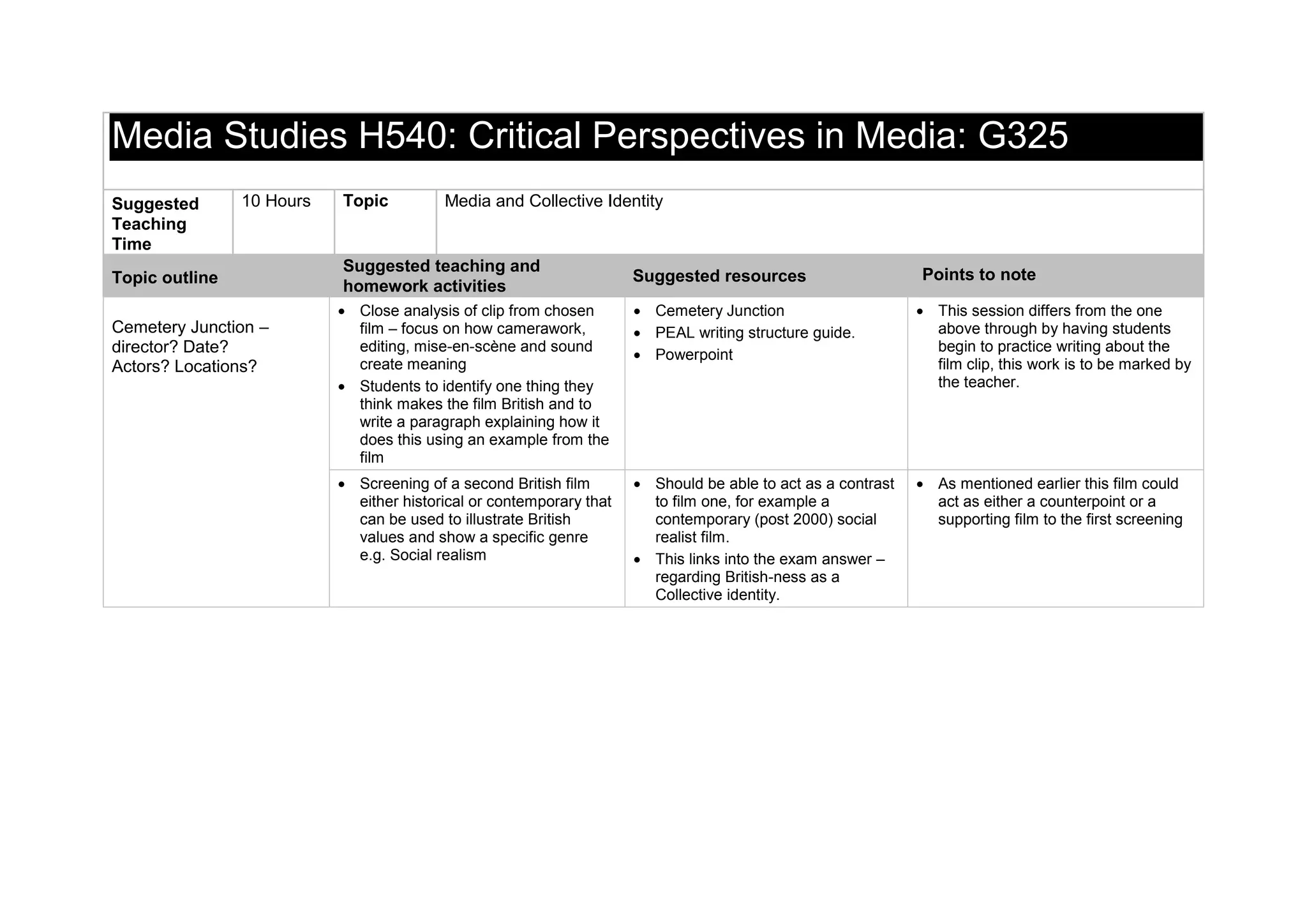 Bristch cinema scheme of work. | DOCX