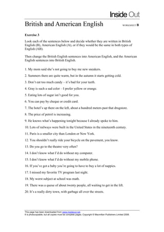 British american english vocabulary | PDF