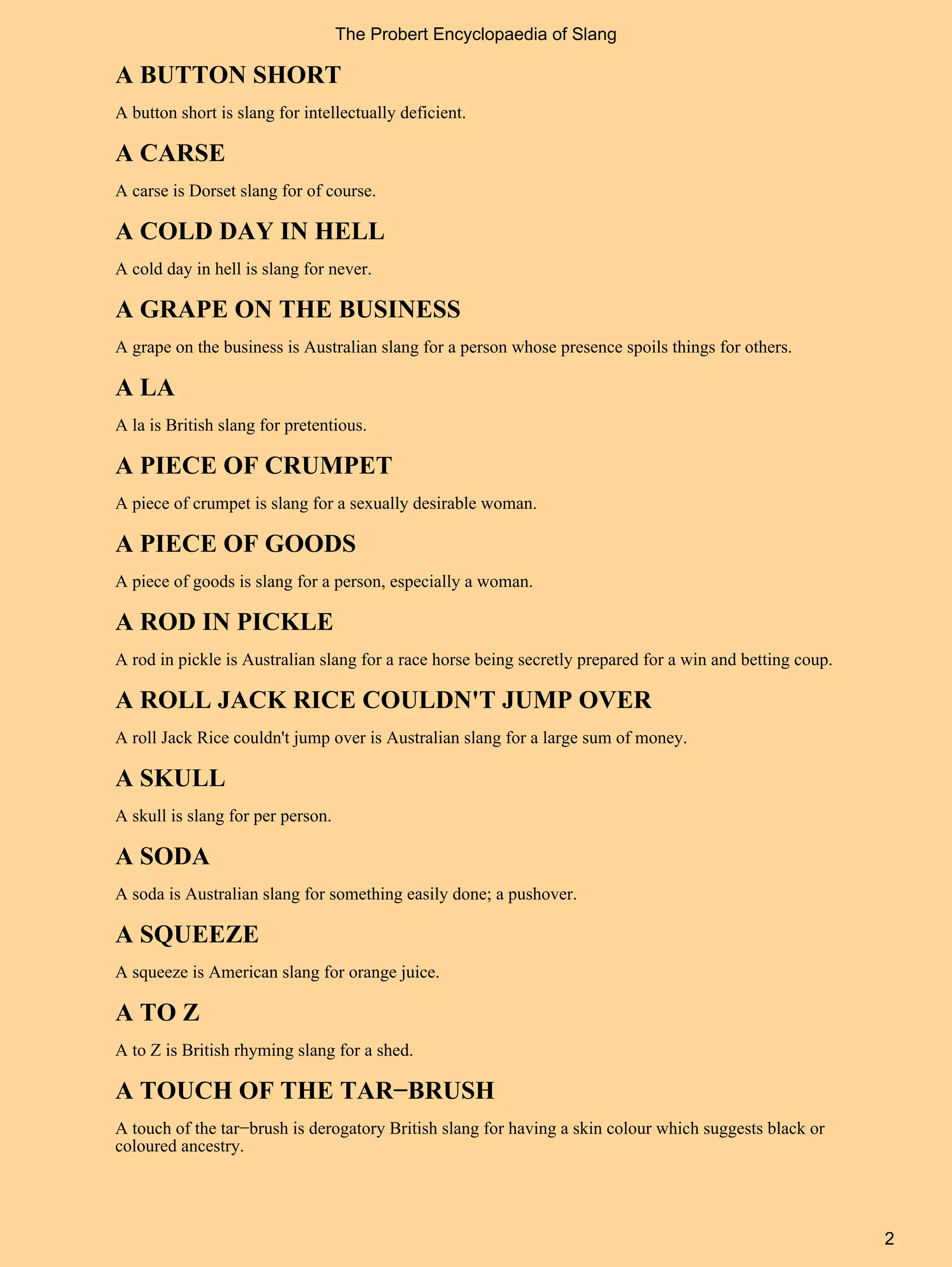 British and American slang A to Z list PDF book free | PDF