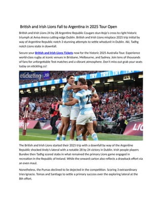 British and Irish Lions Fall to Argentina in 2025 Tour Open.docx