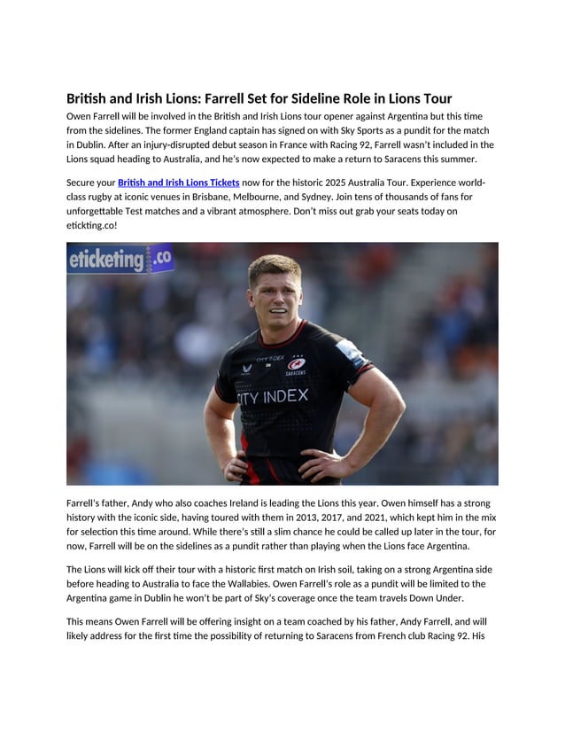 British and Irish Lions Farrell Set for Sideline Role in Lions Tour.docx