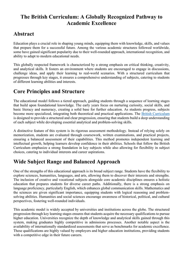 The British Curriculum: A Globally Recognized Pathway to Academic ...