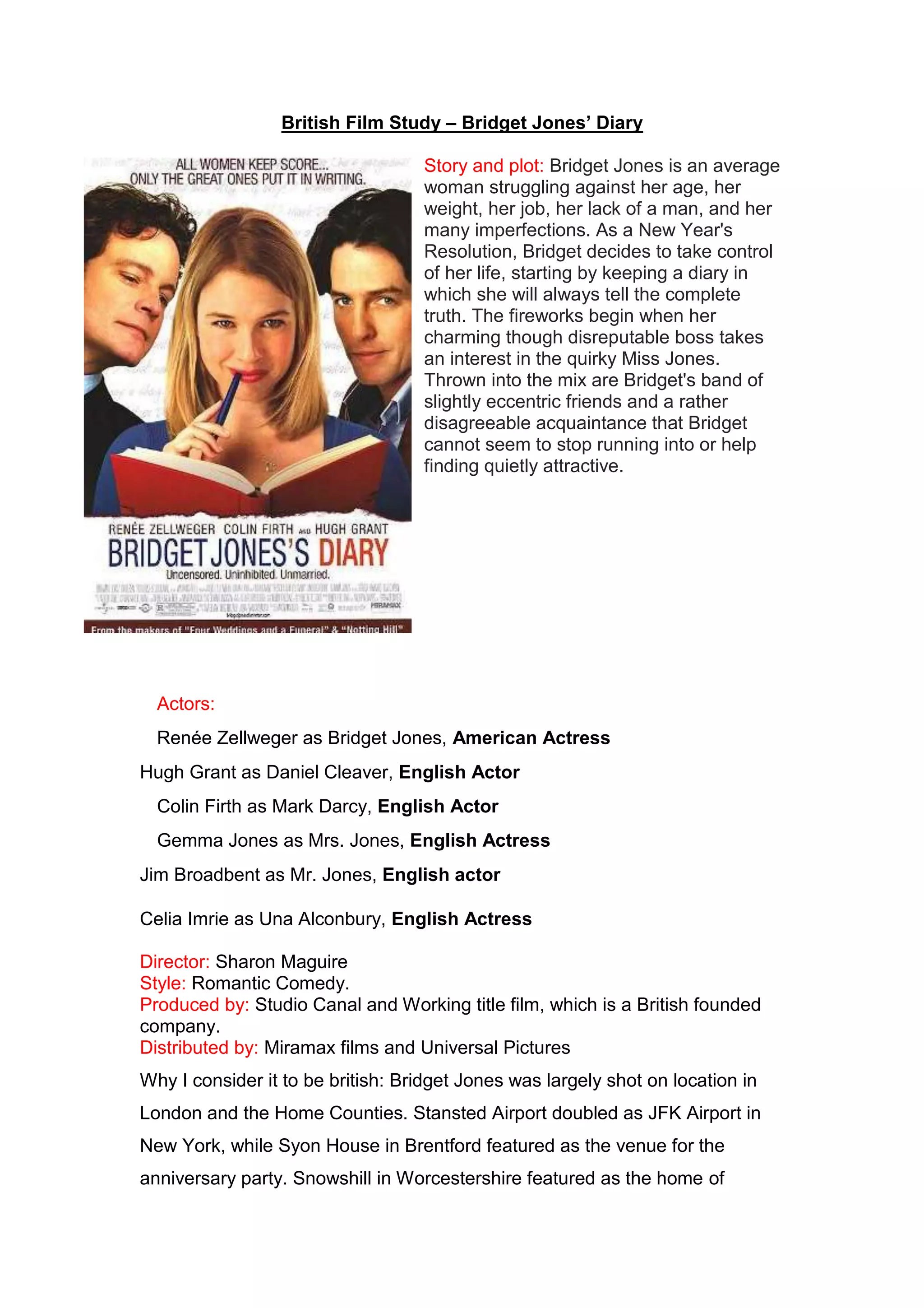 British film study – Bridget Jones’ Diary | PDF