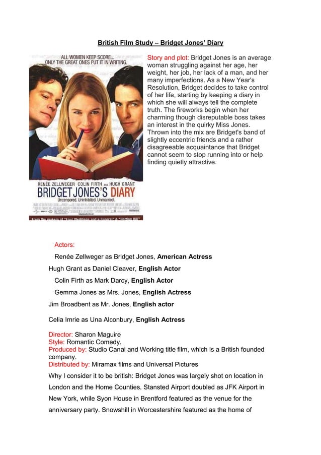 British film study – Bridget Jones’ Diary | PDF
