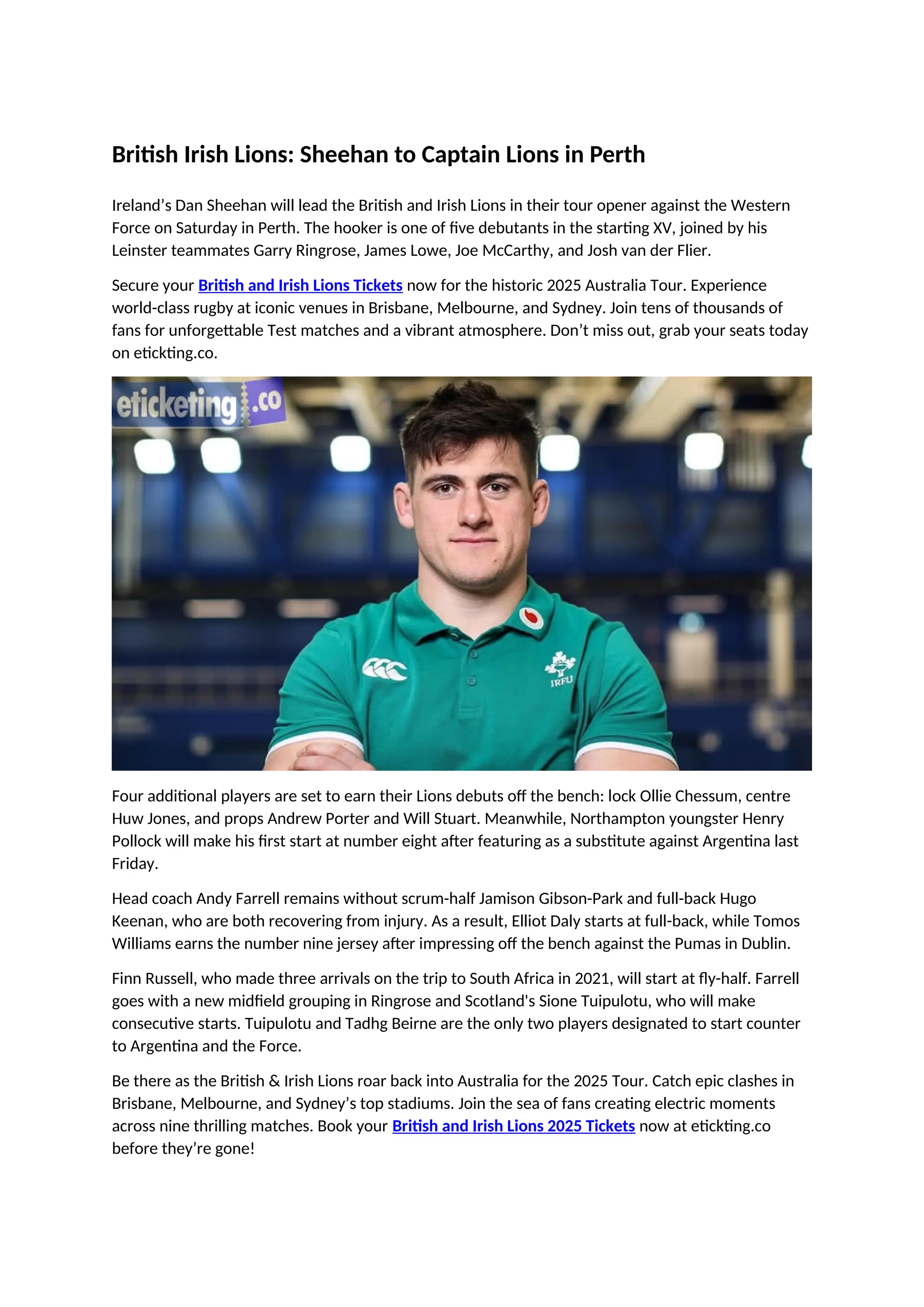 British Irish Lions Sheehan to Captain Lions in Perth.docx