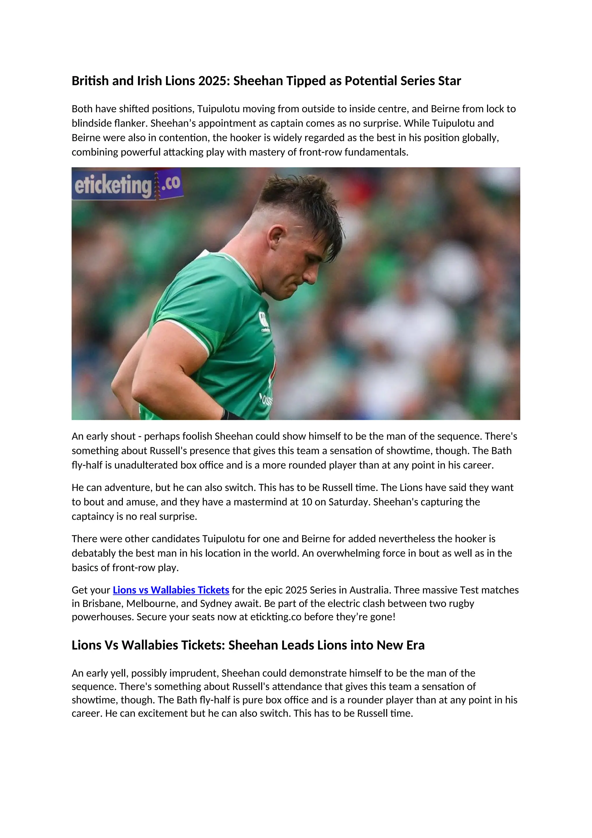 British Irish Lions Sheehan to Captain Lions in Perth.docx