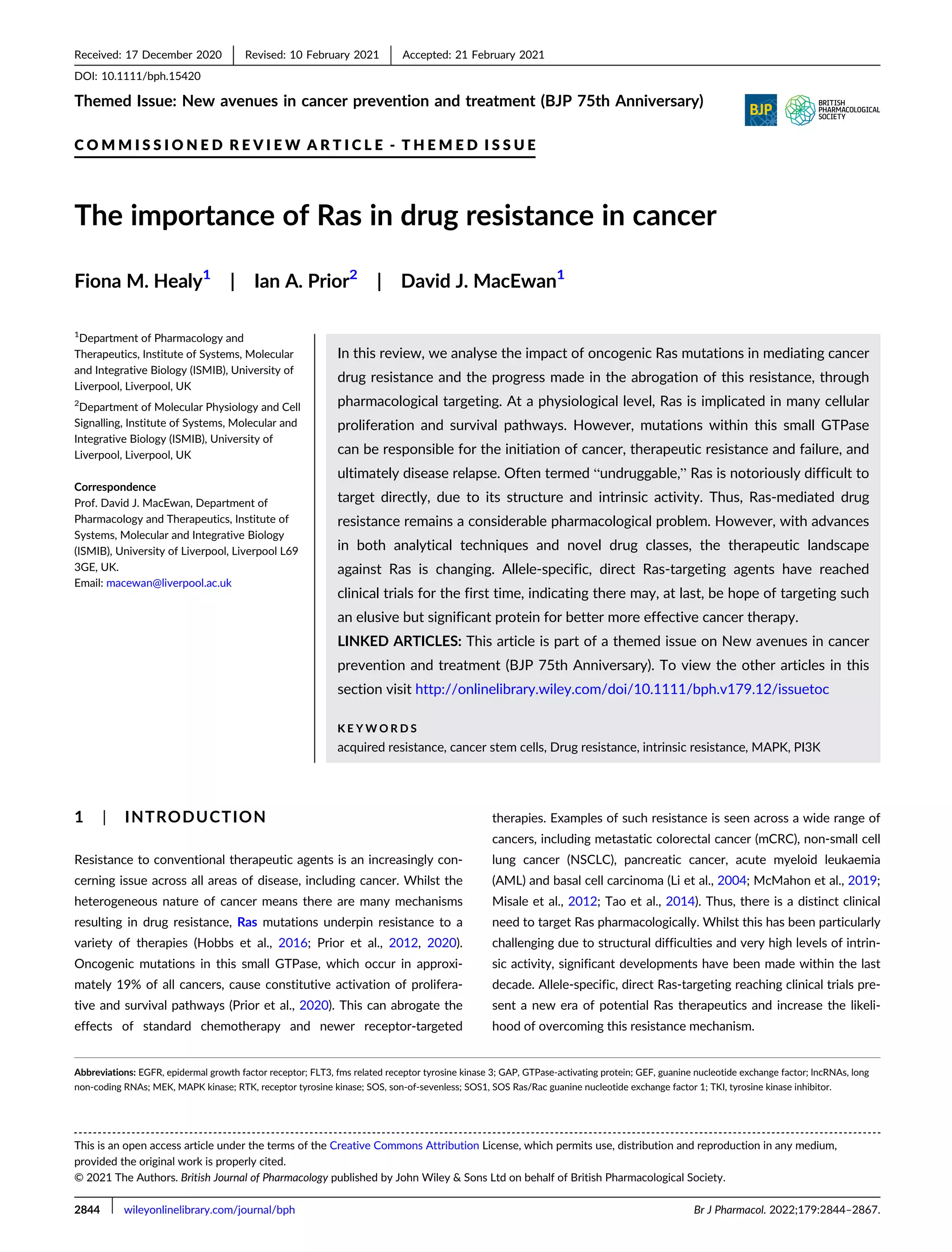 British J Pharmacology - 2021 - Healy - The importance of Ras in drug ...
