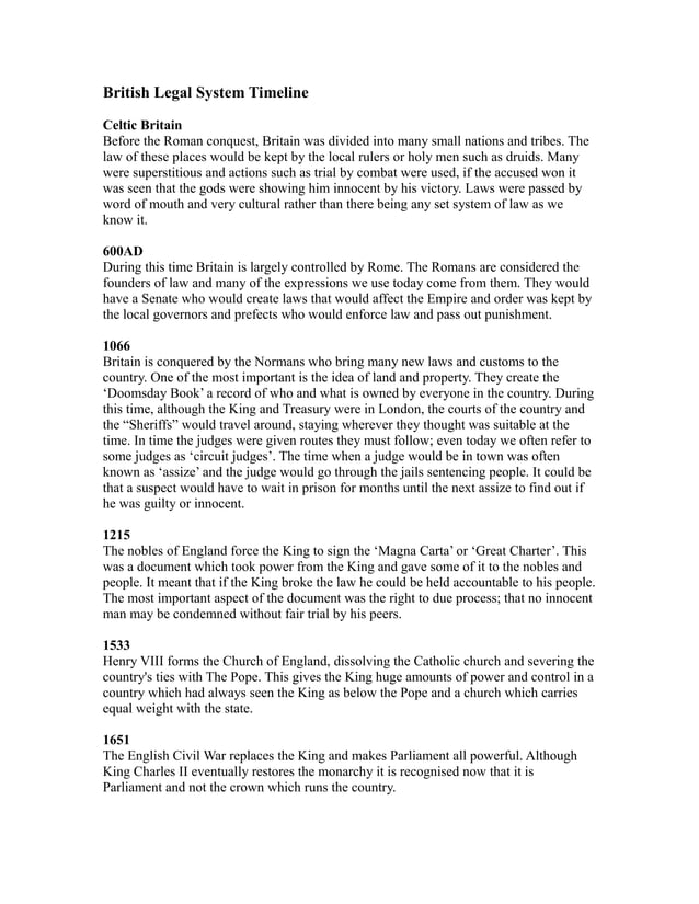 British legal system timeline | DOC