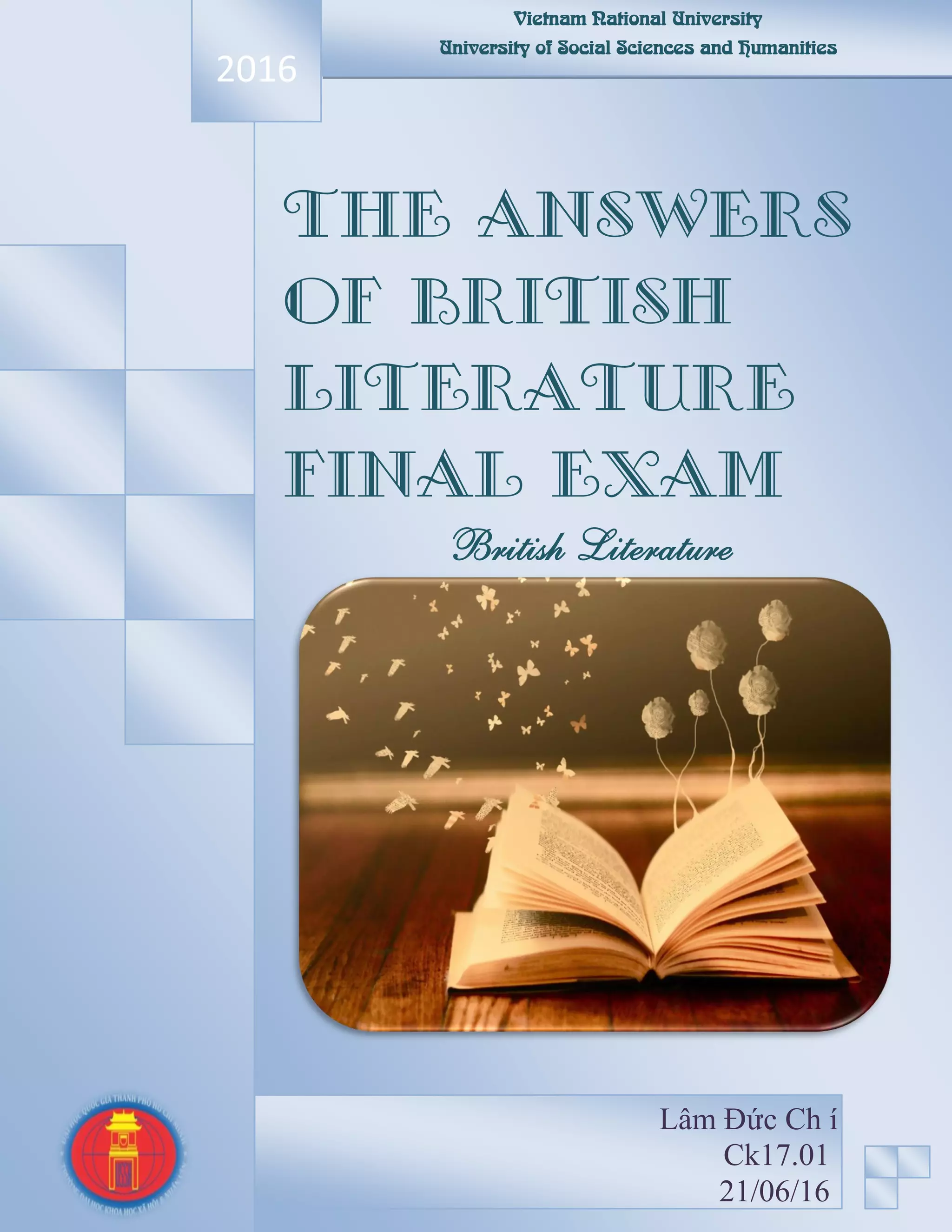 The answers of British literature final exam | PDF
