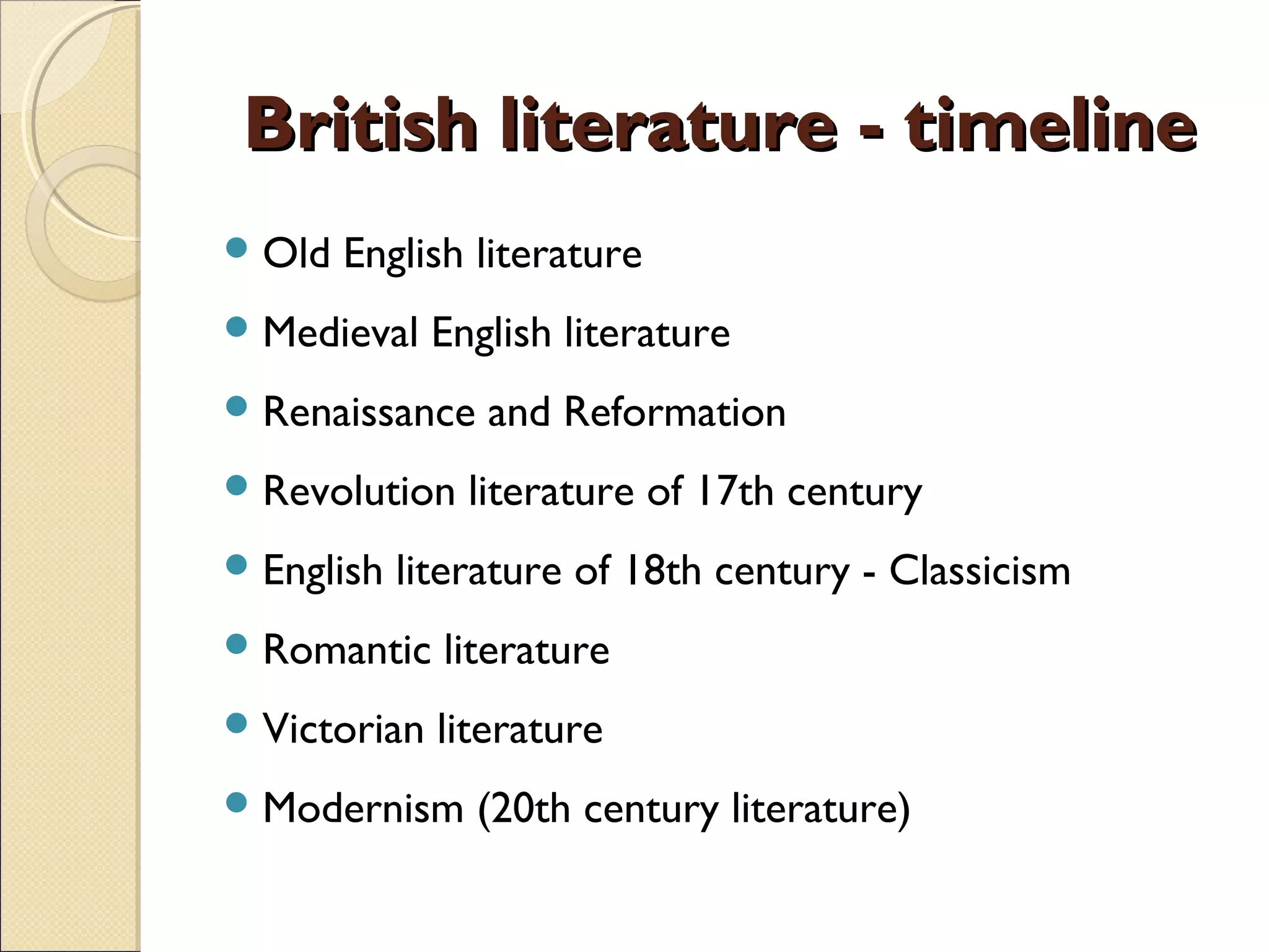 British literature timeline doplněné | PPT