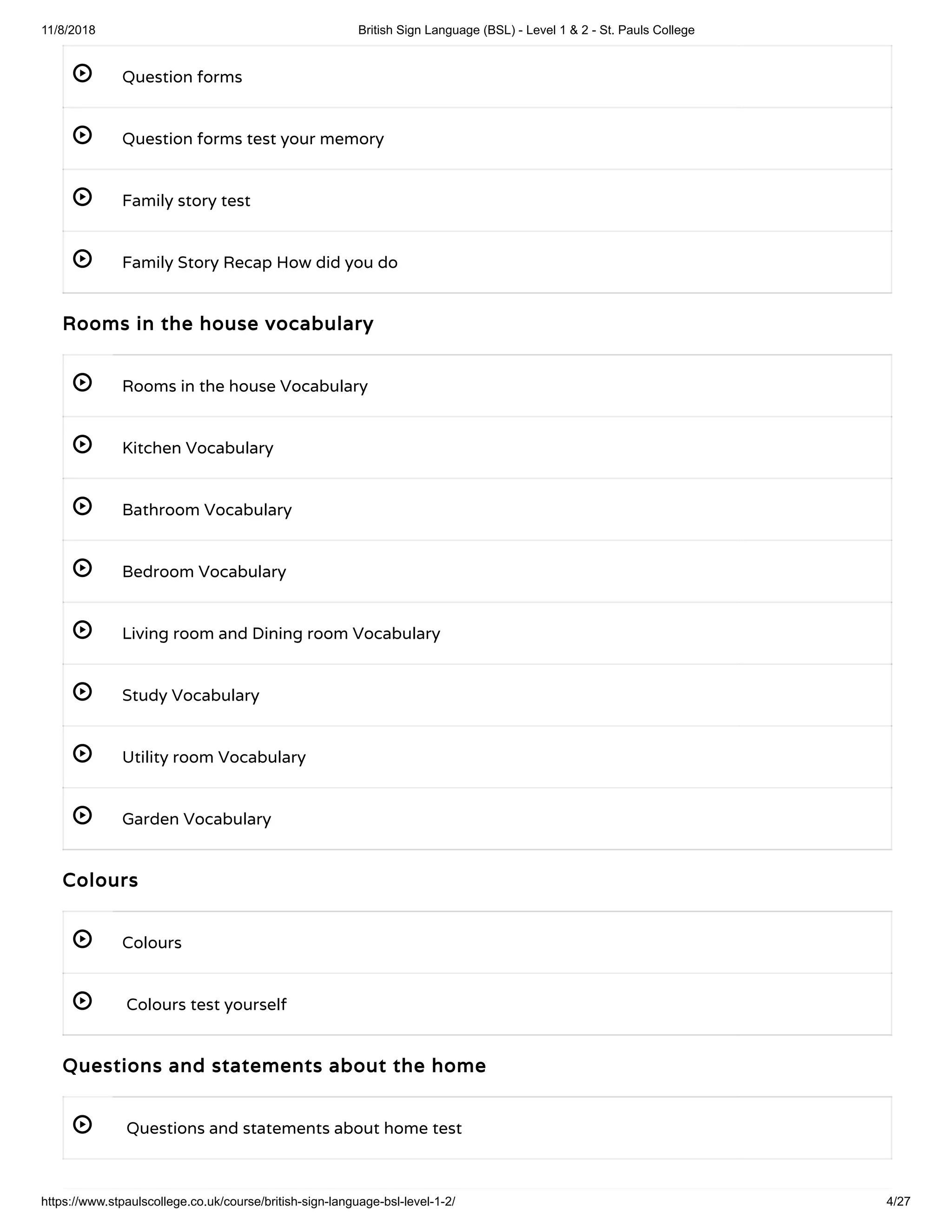 British Sign Language (BSL) - Level 1 & 2 - St. Pauls College | PDF