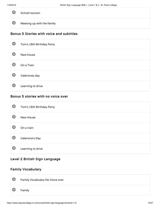 British Sign Language (BSL) - Level 1 & 2 - St. Pauls College | PDF