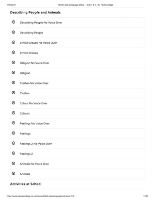 British Sign Language (BSL) - Level 1 & 2 - St. Pauls College | PDF