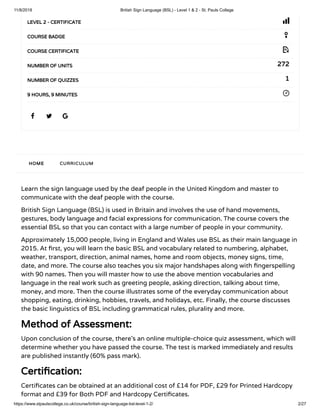 British Sign Language (BSL) - Level 1 & 2 - St. Pauls College | PDF