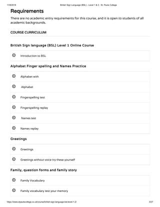 British Sign Language (BSL) - Level 1 & 2 - St. Pauls College | PDF